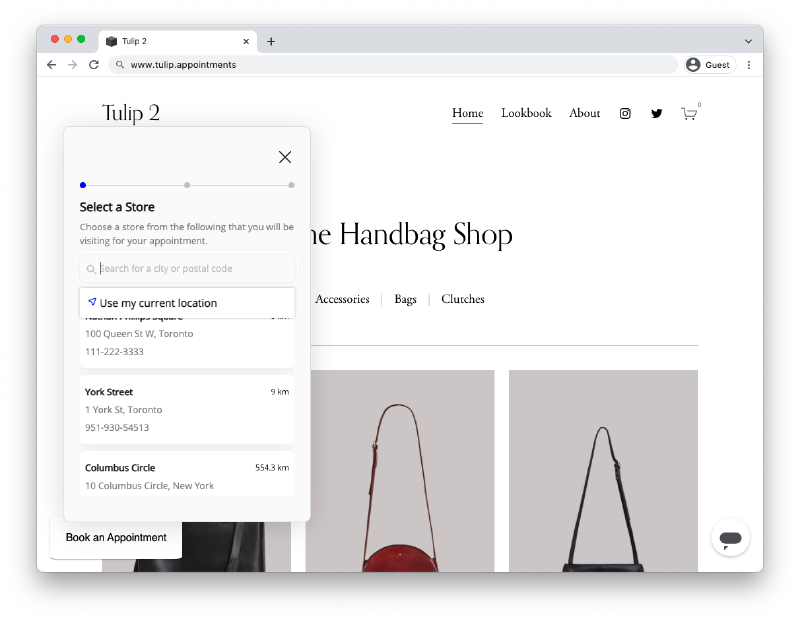 Geolocation support in the Appointments widget - Documentation